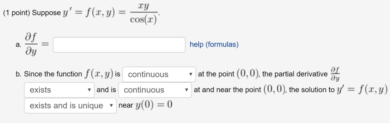 Solved Suppose y = f(x, y) = xy/cos(x). partial differential | Chegg.com