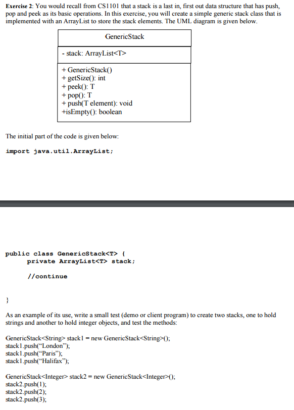 Solved Exercise 2: You would recall from CS1101 that a stack | Chegg.com