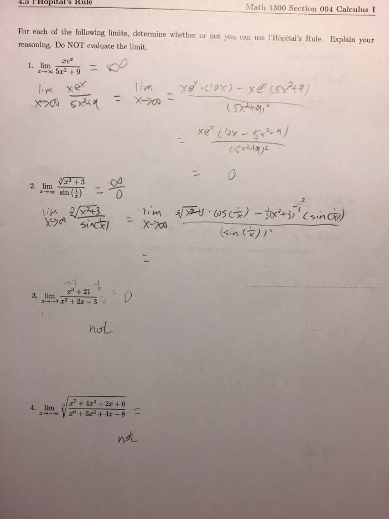 Solved 4.6 THopital's Rule Matli 1300 Section 004 Calculus I | Chegg.com