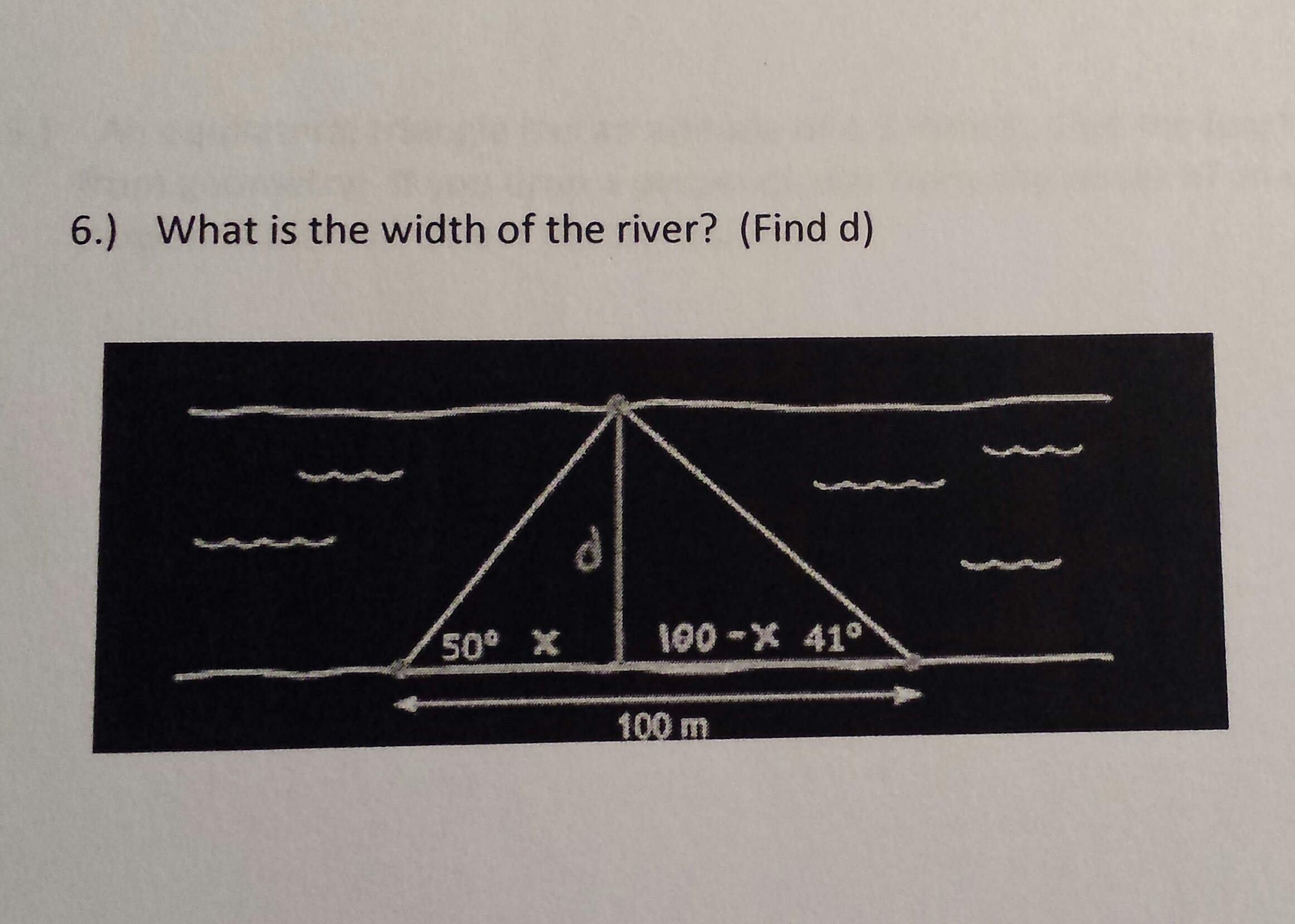 Solved What is the width of the river? (Find d) | Chegg.com