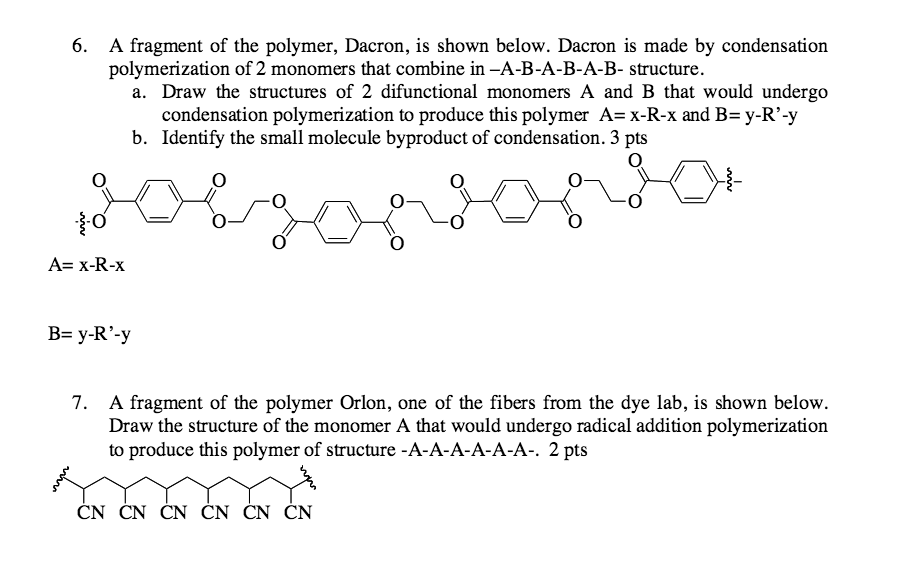 Solved A fragment of the polymer, Dacron, is shown below. | Chegg.com