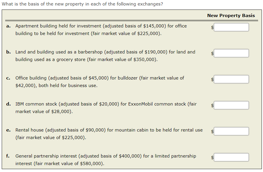 Solved What is the basis of the new property in each of the | Chegg.com