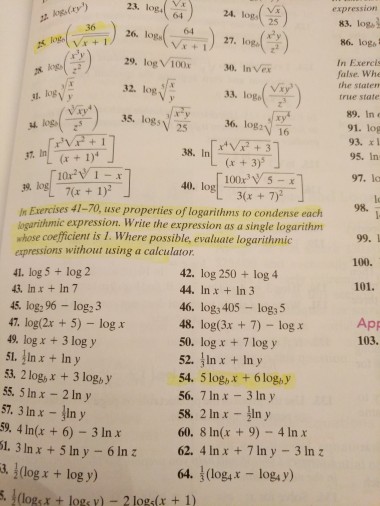 Solved 23, log express 83, log 26, 86. logs 29. log V100x | Chegg.com