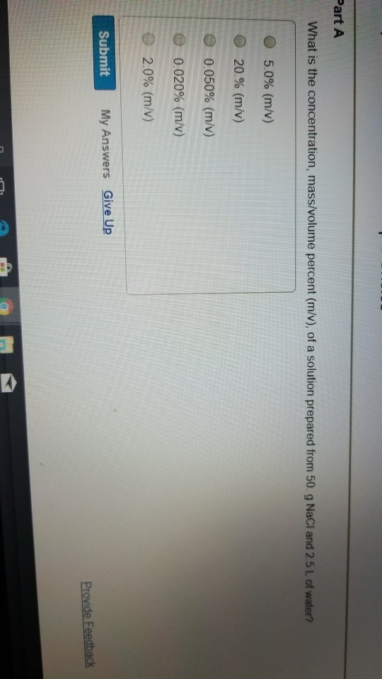 Solved art A What is the concentration, mass/volume percent | Chegg.com