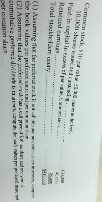 Common stock $10 par value, 50,000 share authorized, | Chegg.com