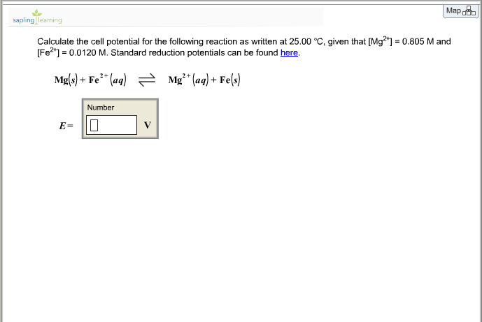 Solved Map pling Calculate the cell potential for the | Chegg.com