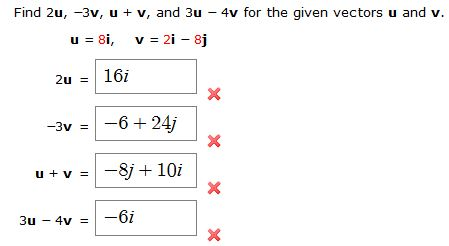 Solved Find 2u, -3v, u v, and 3u 4v for the given vectors u | Chegg.com