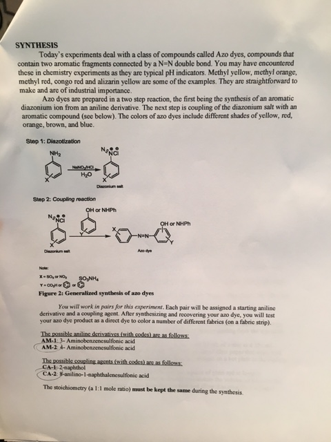 Solved SYNTHESIS OF AZO DYES Can I recieve some | Chegg.com