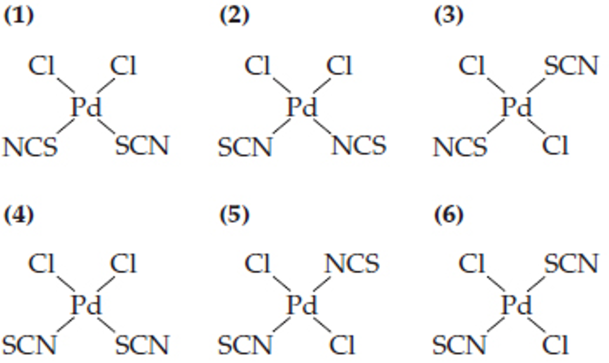 Solved Six isomers for a square planar palladium(II) complex | Chegg.com