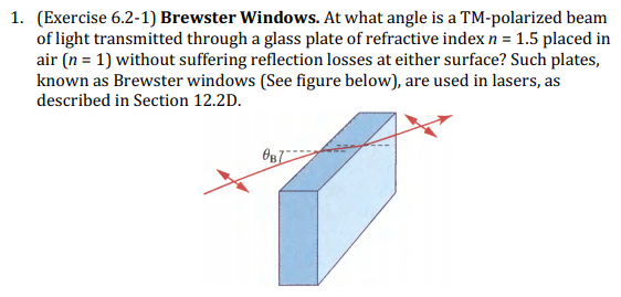 Solved 1. (Exercise 6.2-1) Brewster Windows. At what angle | Chegg.com