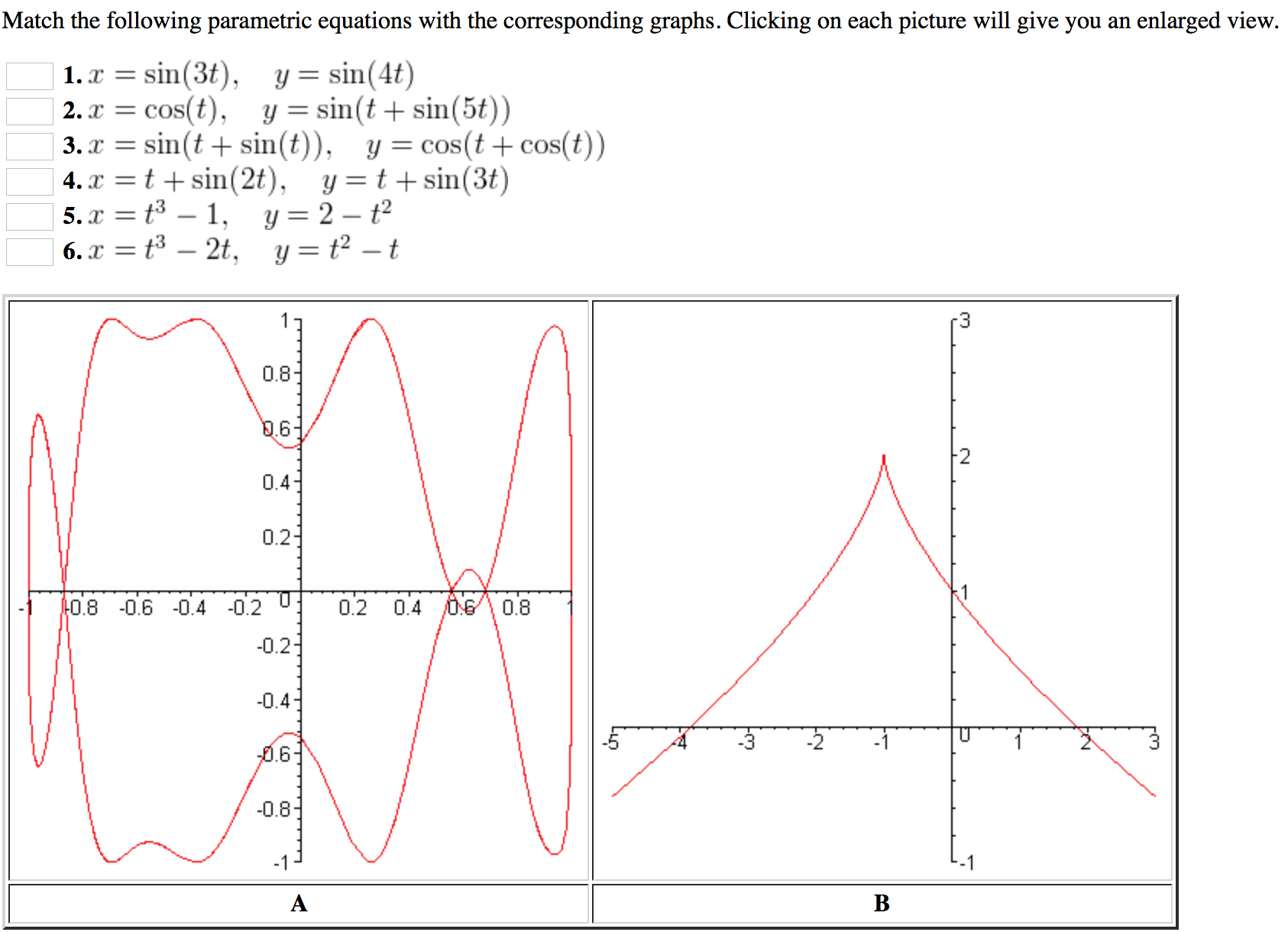 Solved Match the following parametric equations with the | Chegg.com