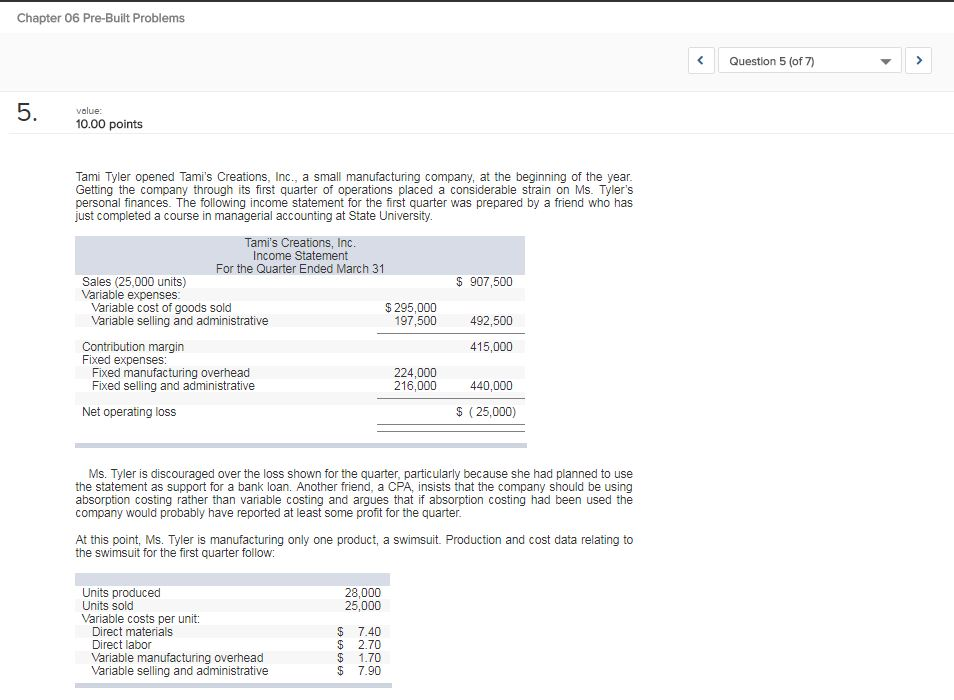 Solved Chapter 06 Pre-Built Problems Question 5 (of 7) | Chegg.com