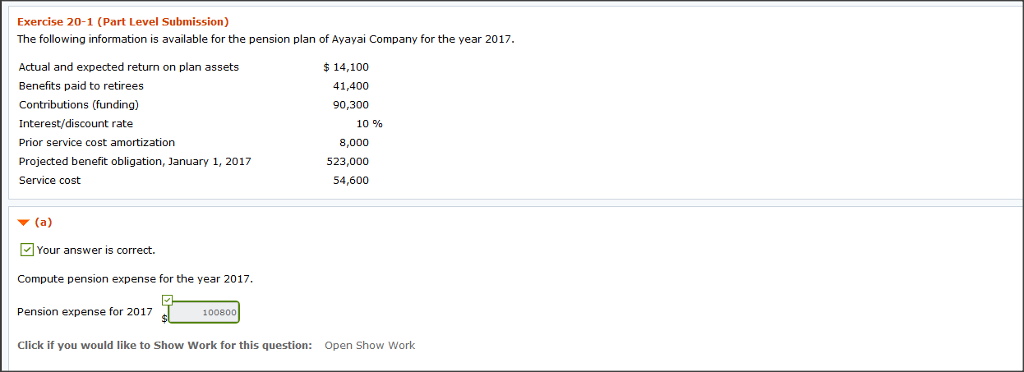 Solved Exercise 20-1 (Part Level Submission) The following | Chegg.com