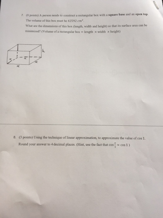 Solved A person needs to construct a rectangular box with a | Chegg.com