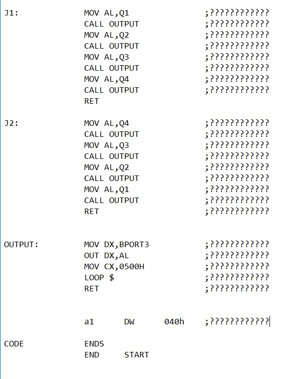 Solved J1 J2 OUTPUT CODE MOV AL, Q1 CALL OUTPUT MOV AL, Q2 | Chegg.com