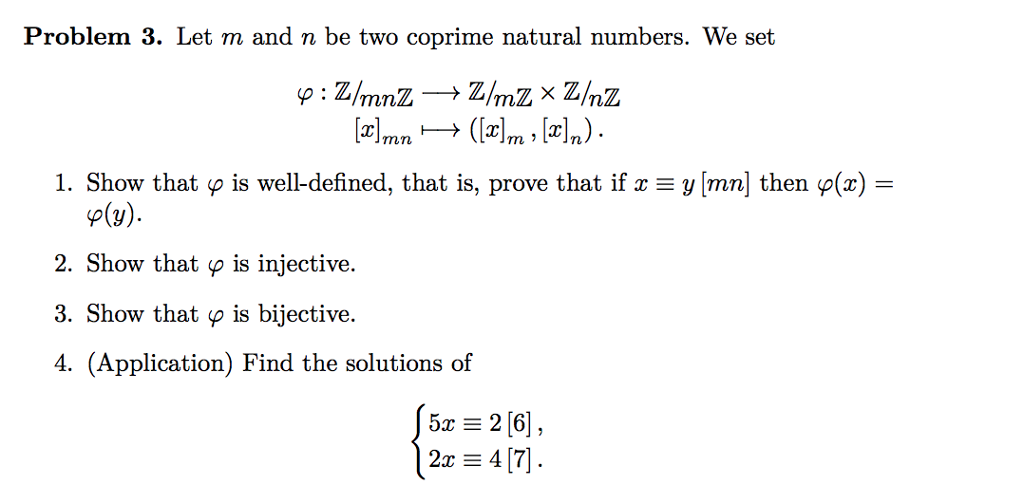 Solved Problem 3. Let m and n be two coprime natural | Chegg.com