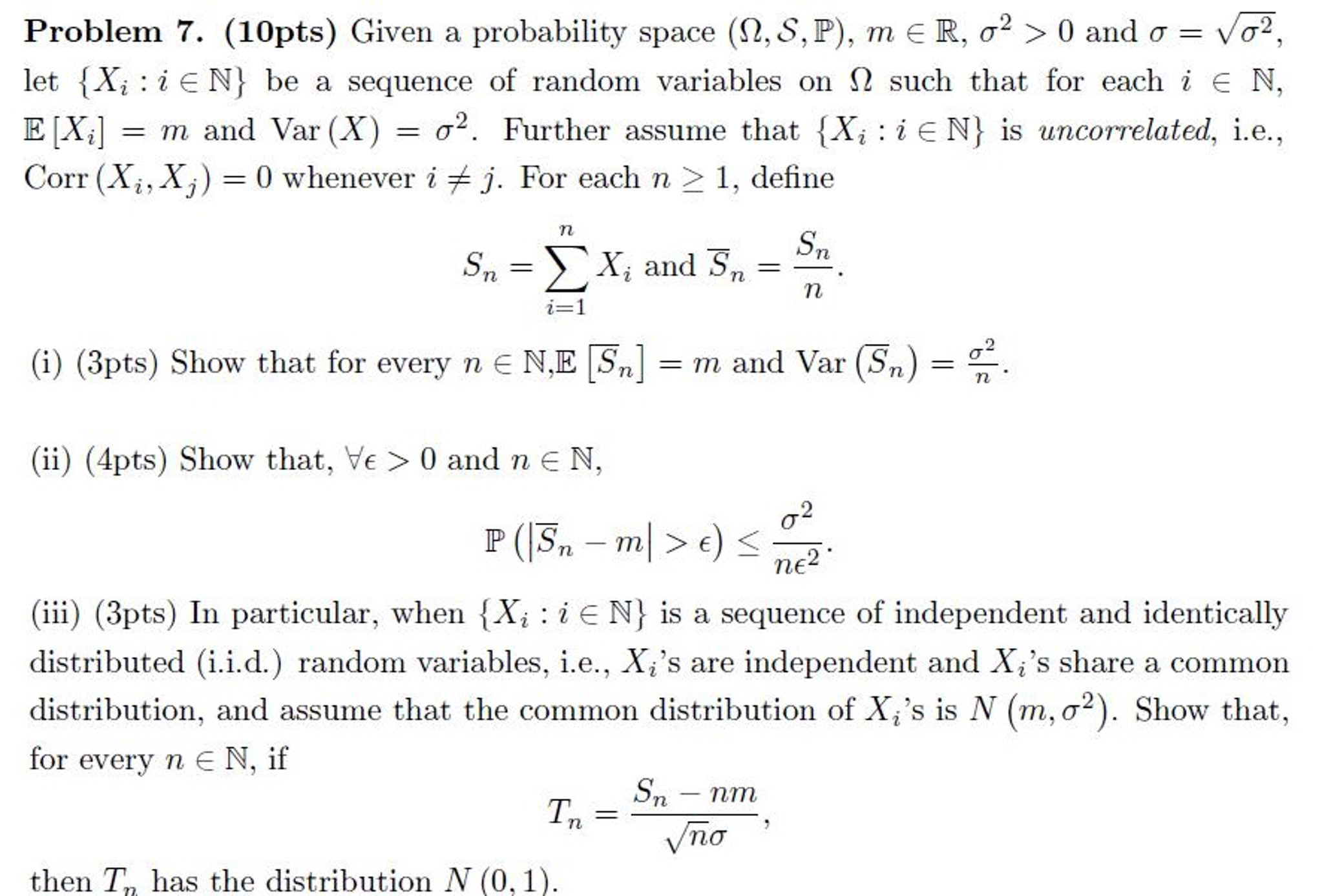 Solved Given a probability space (Ohm, S, P), m elementof R, | Chegg.com