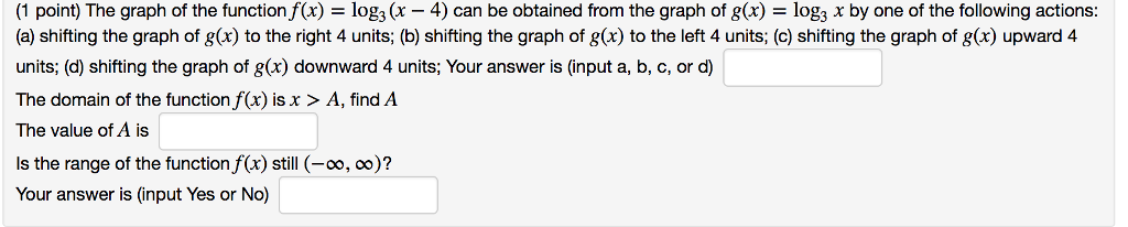 Solved (1 point) The graph of the functionf(x) log3 (x-4) | Chegg.com