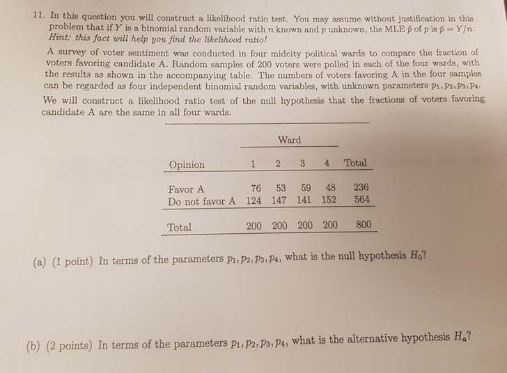 Solved 11. In this question you will construct a likelihood | Chegg.com