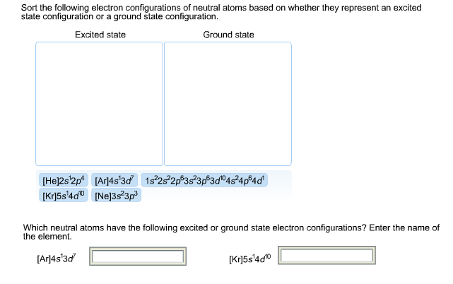 Solved Sort the following electron configurations of neutral | Chegg.com