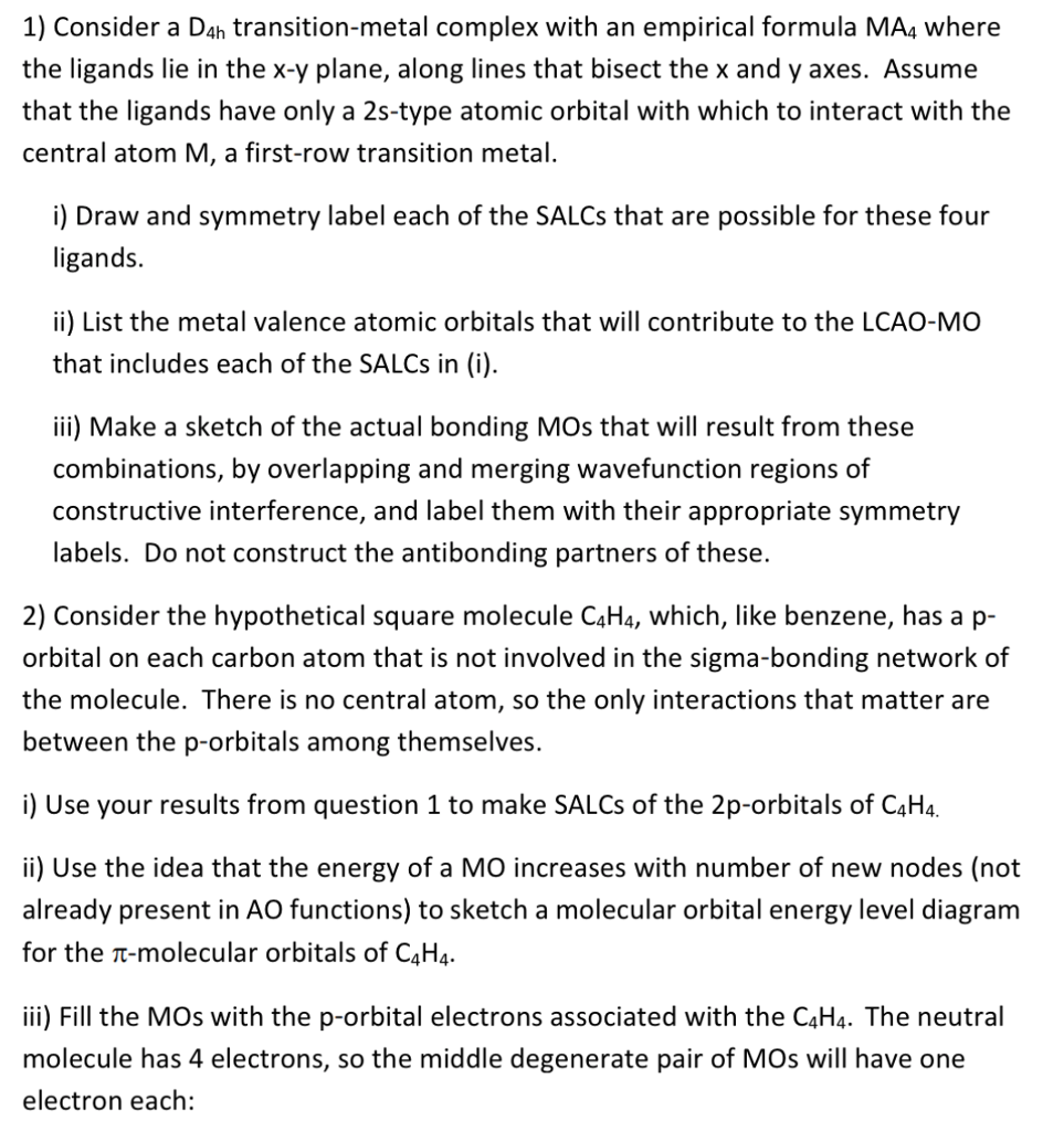 Solved 1) Consider a Dah transition-metal complex with an | Chegg.com