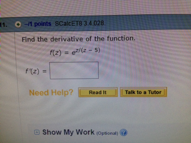 Solved Find the derivative of the function. f(z) = e^z/(z - | Chegg.com