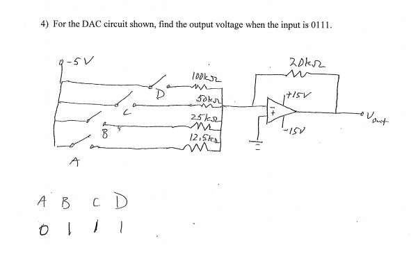 Solved 4) For the DAC circuit shown, find the output voltage | Chegg.com