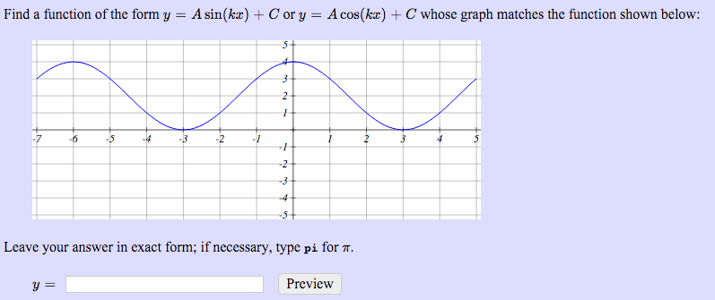 Solved Find a function form y = Asin(kx) + c or y = Acos(kx) | Chegg.com