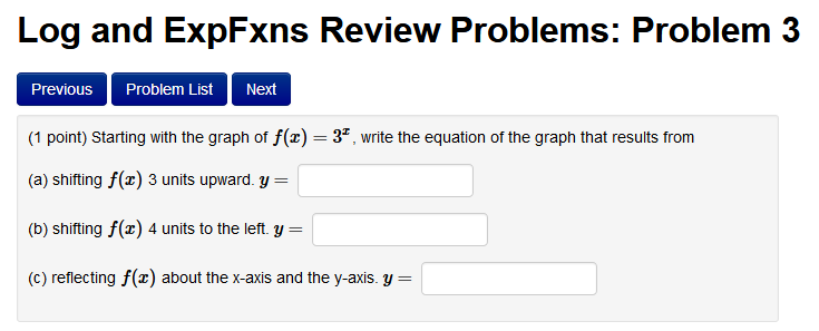 Solved Log and ExpFxns Review Problems: Problem 3 PreviouS | Chegg.com
