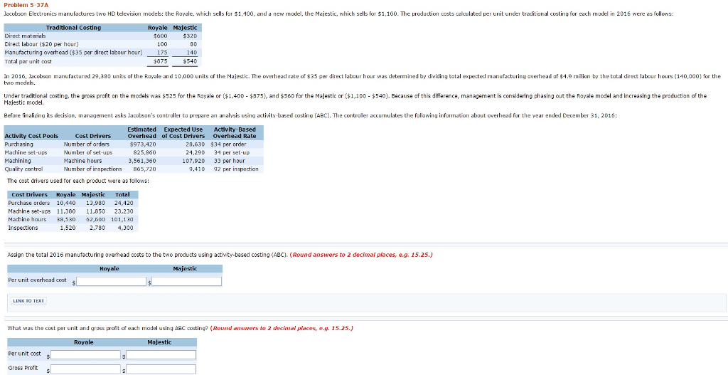Jacobson Electronic manufactures two HD television | Chegg.com