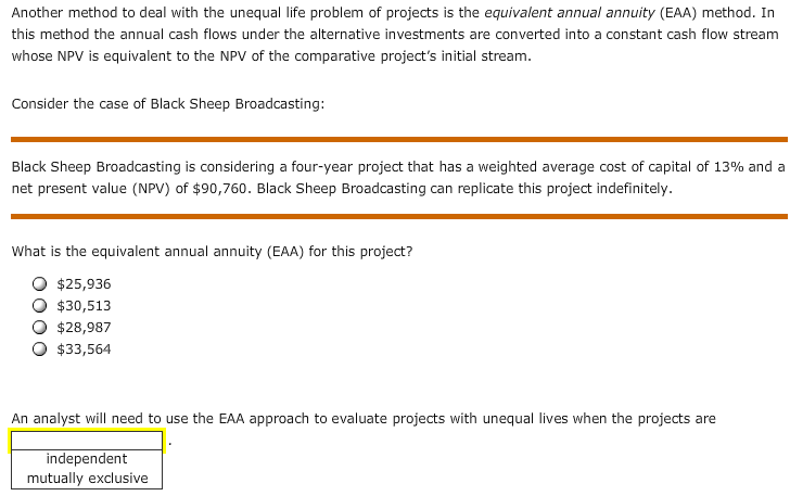 Solved Capital Budgeting: What is the Equivalent Annual | Chegg.com
