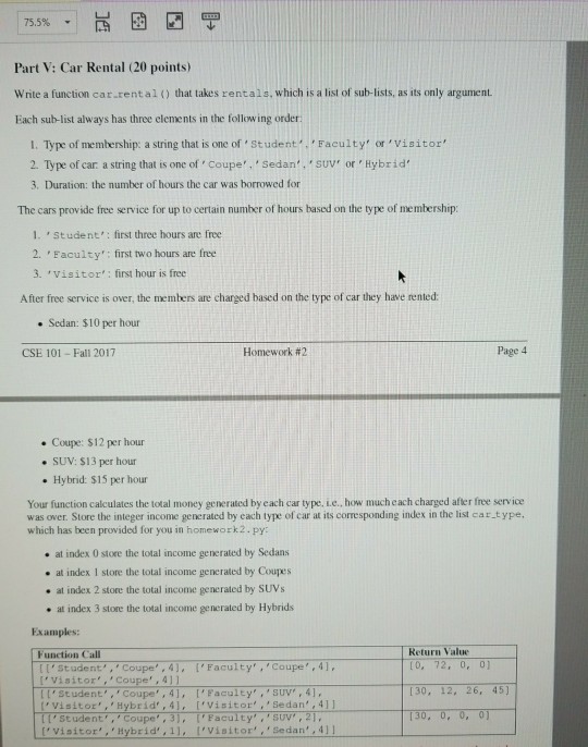 Solved | 75.5% Part V: Car Rental (20 points) Write a | Chegg.com