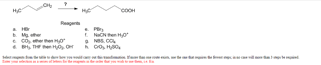 Solved CH2 H3C COOH Reagents e. PBr3 f. NaCN then H30 a. HBr | Chegg.com