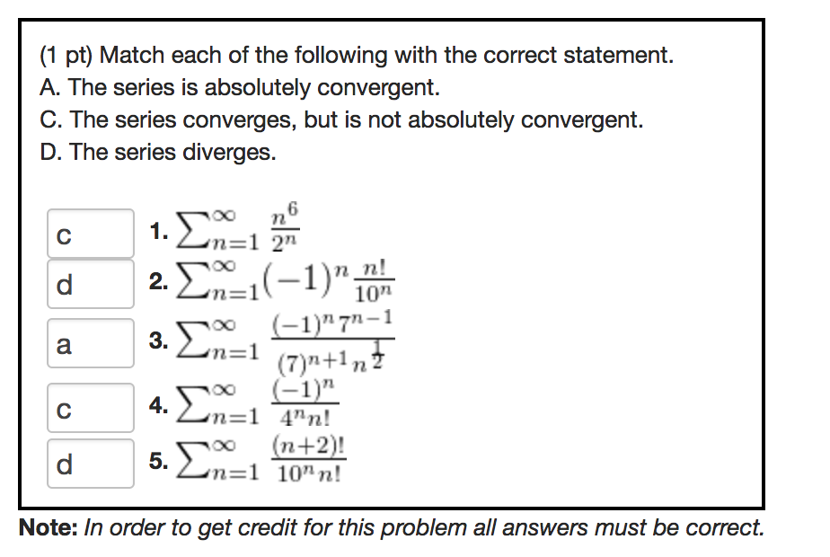 Solved (1 pt) Match each of the following with the correct | Chegg.com