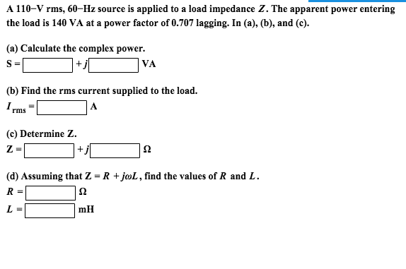 Solved A 110-V rms, 60-Hz source is applied to a load | Chegg.com