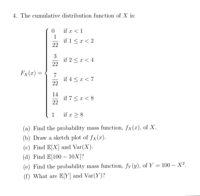 Solved The Cumulative Distribution Function Of X Is Find