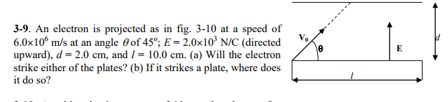 Solved 3-9. An electron is projected as in fig. 3-10 at a | Chegg.com
