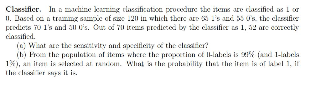 Solved Classifier. In a machine learning classification | Chegg.com