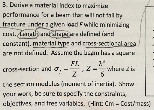 Solved 3. Derive a material index to maximize performance | Chegg.com