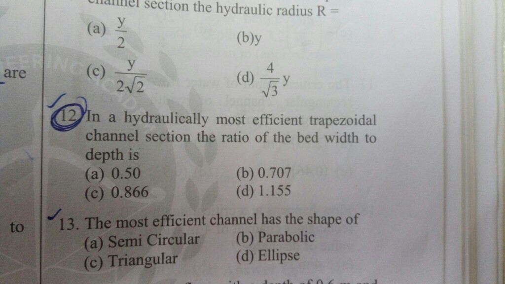Solved enannel section the hydraulic radius R = (a) y 2 (b)y | Chegg.com
