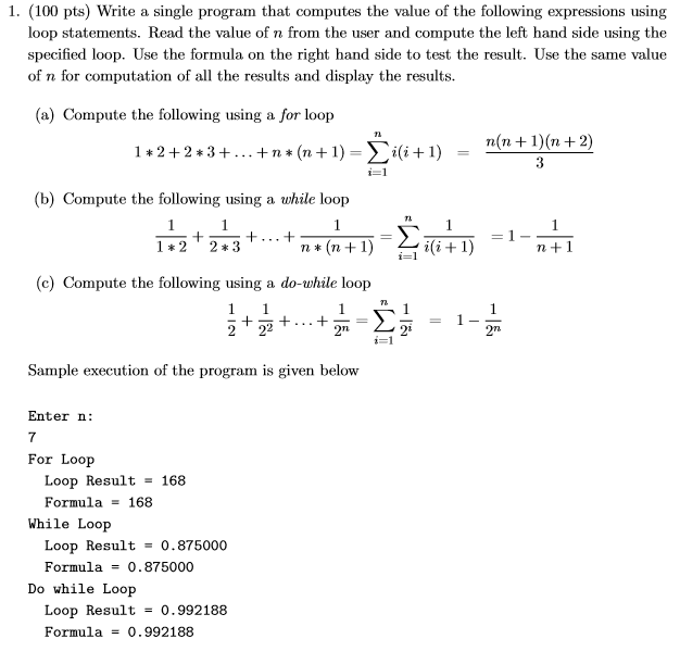 Solved Write A Single Program That Computes The Value Of The