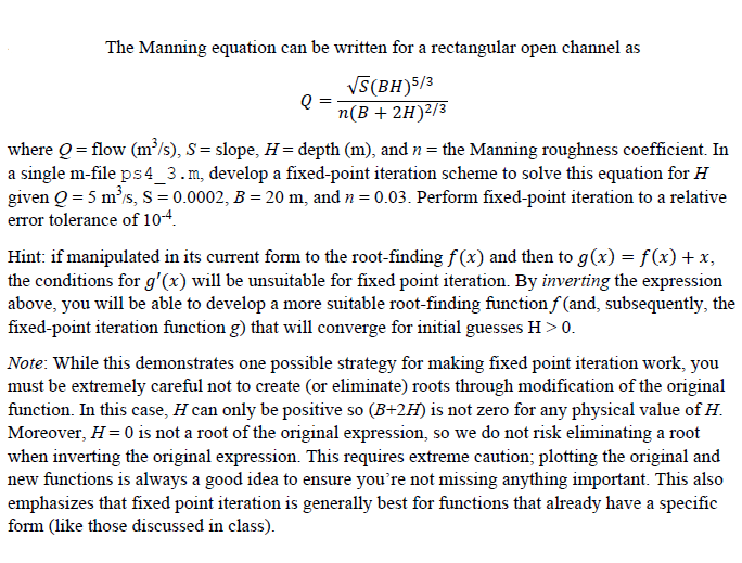 The Manning equation can be written for a rectangular | Chegg.com