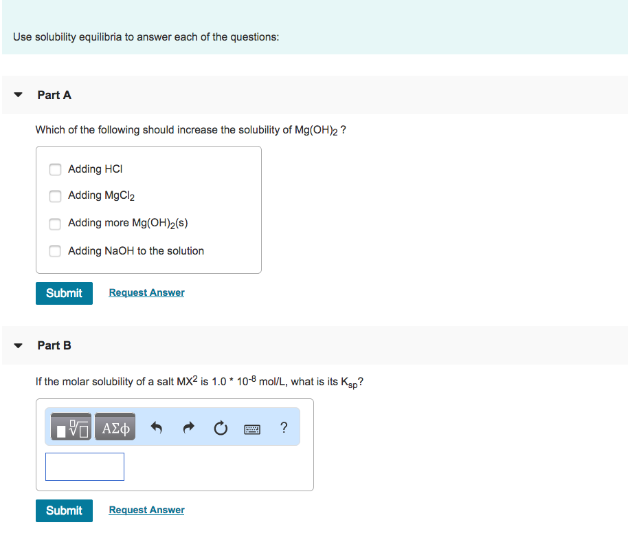 Solved Use solubility equilibria to answer each of the | Chegg.com