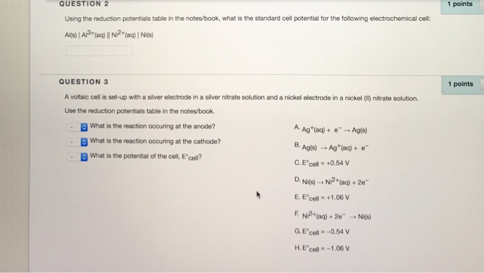 Solved using the reduction potentials table in the | Chegg.com
