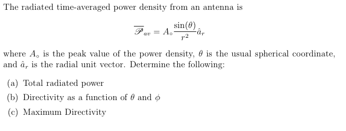 Solved The radiated time-averaged power density from an | Chegg.com