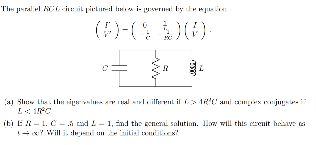 Solved The parallel RCL circuit pictured below is governed | Chegg.com