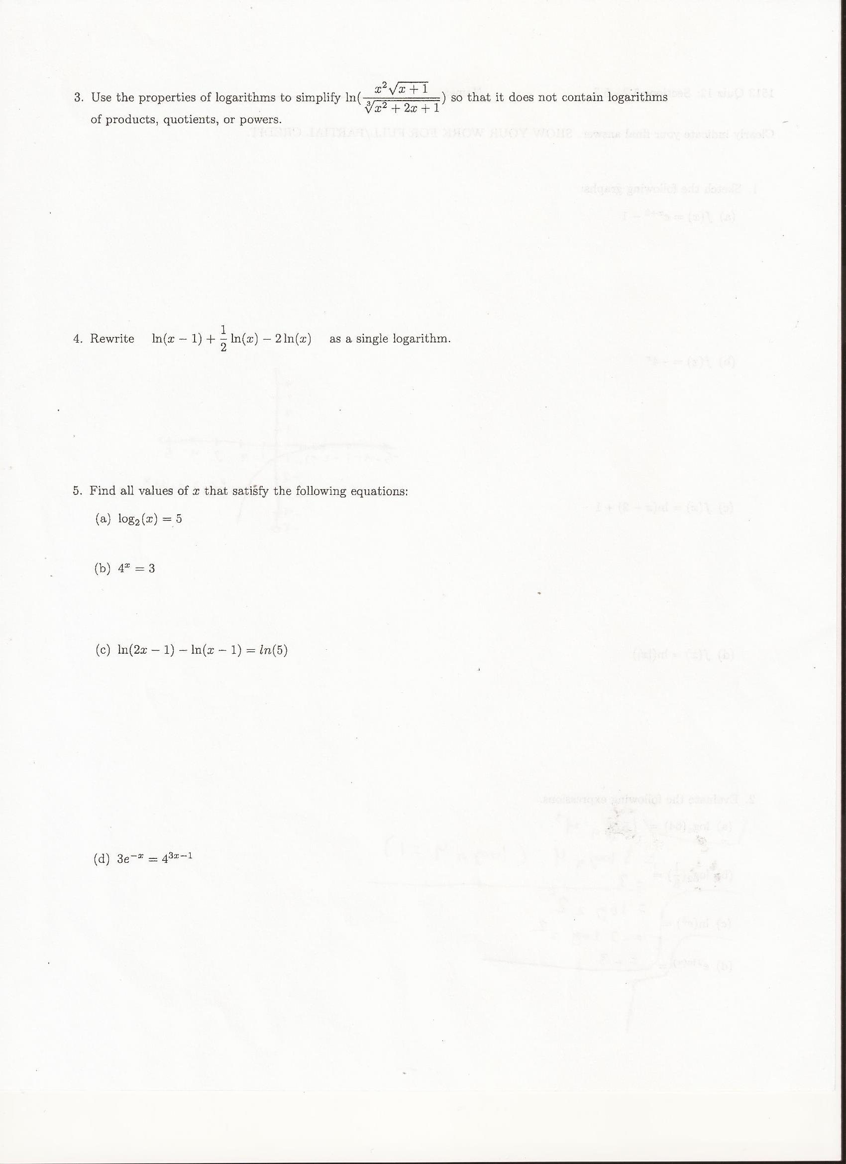 Solved 1 3. Use the properties of logarithms to simplify | Chegg.com