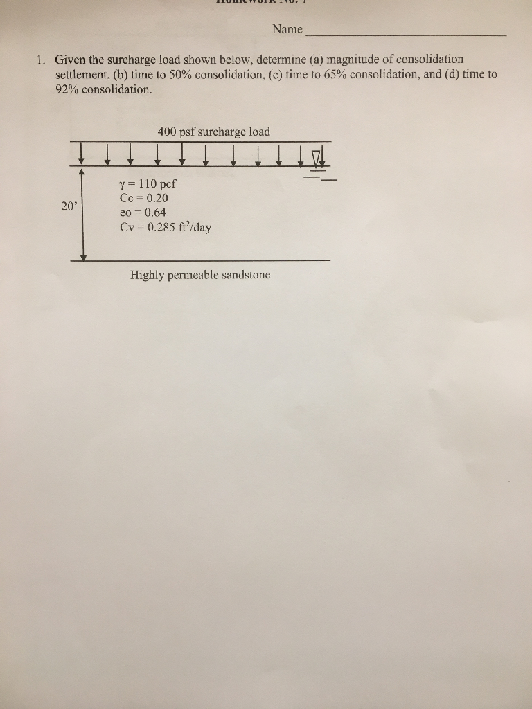 Solved Name 1. Given the surcharge load shown below, | Chegg.com