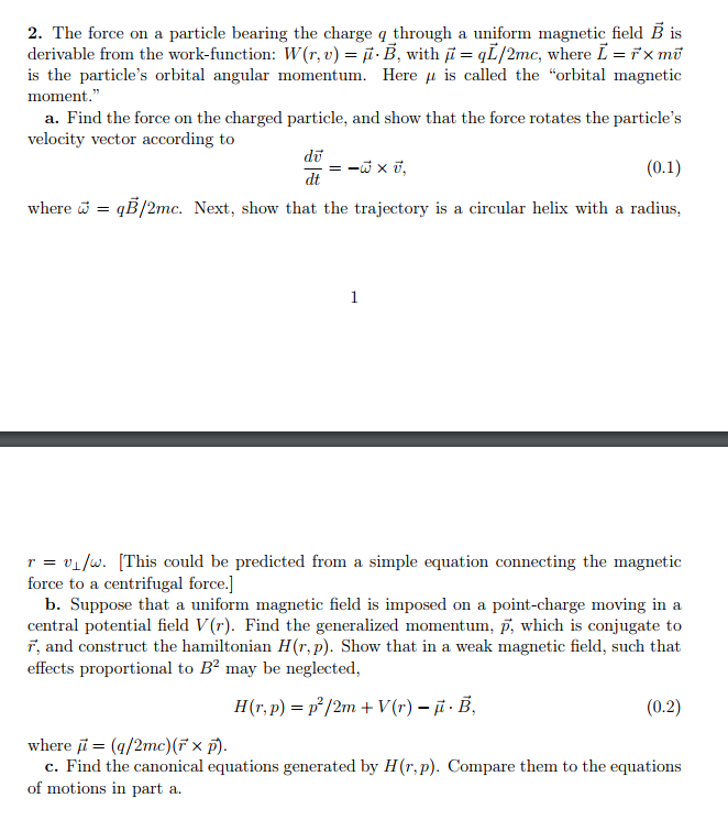 2. The force on a particle bearing the charge q | Chegg.com