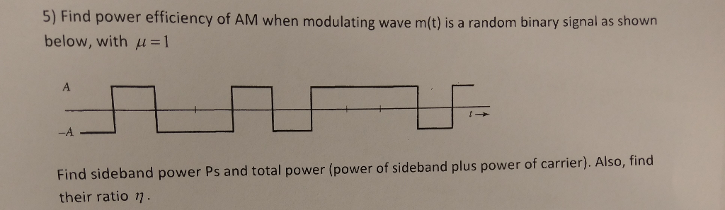 Solved 5) Find power efficiency of AM when modulating wave | Chegg.com